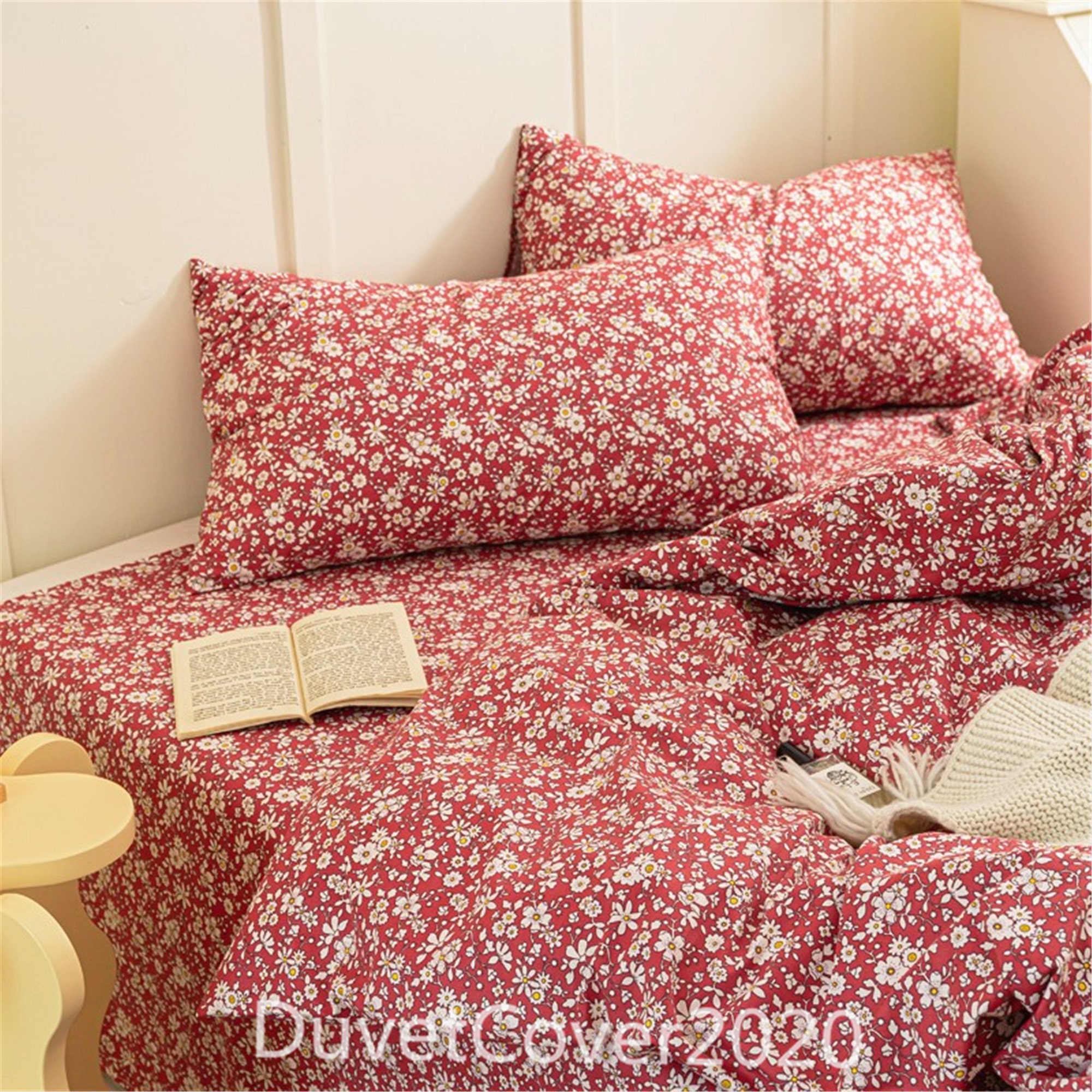 Red Floral Duvet Cover Twin/full/queenbedding Set - Etsy