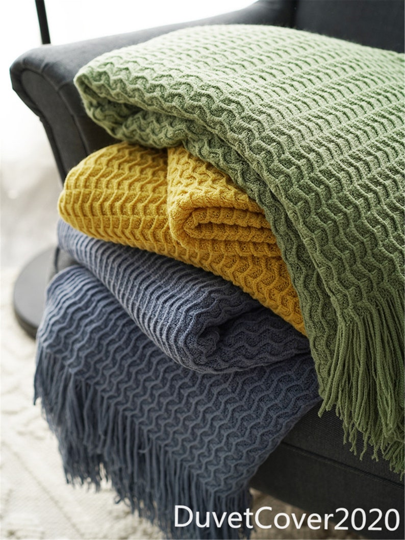 Walf Checks Gray Knitted Blanketknitting Blanketsofa Couch | Etsy