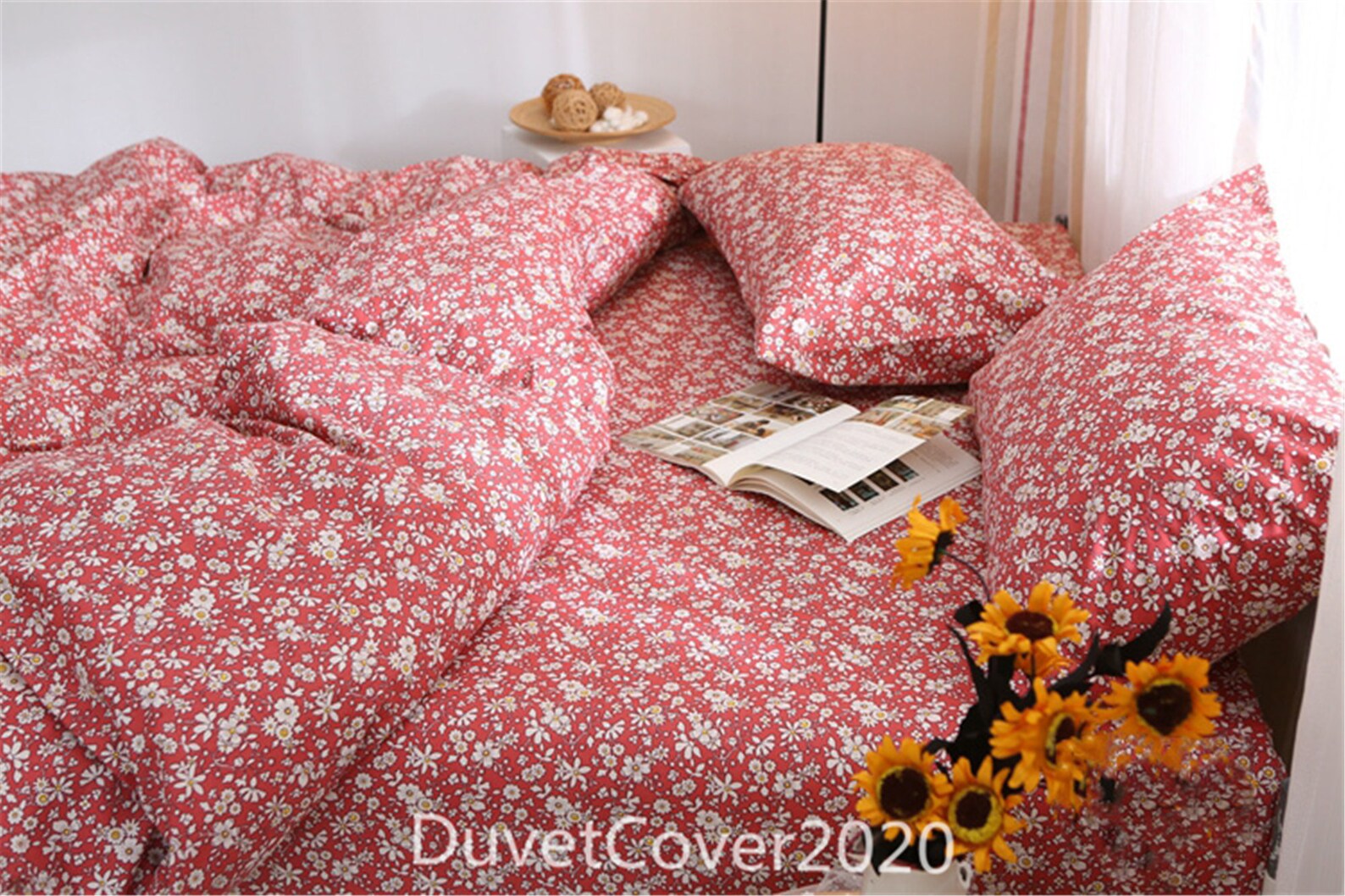 Dark Red 100% Cotton Duvet Cover Twin/full/queen Floral Duvet - Etsy