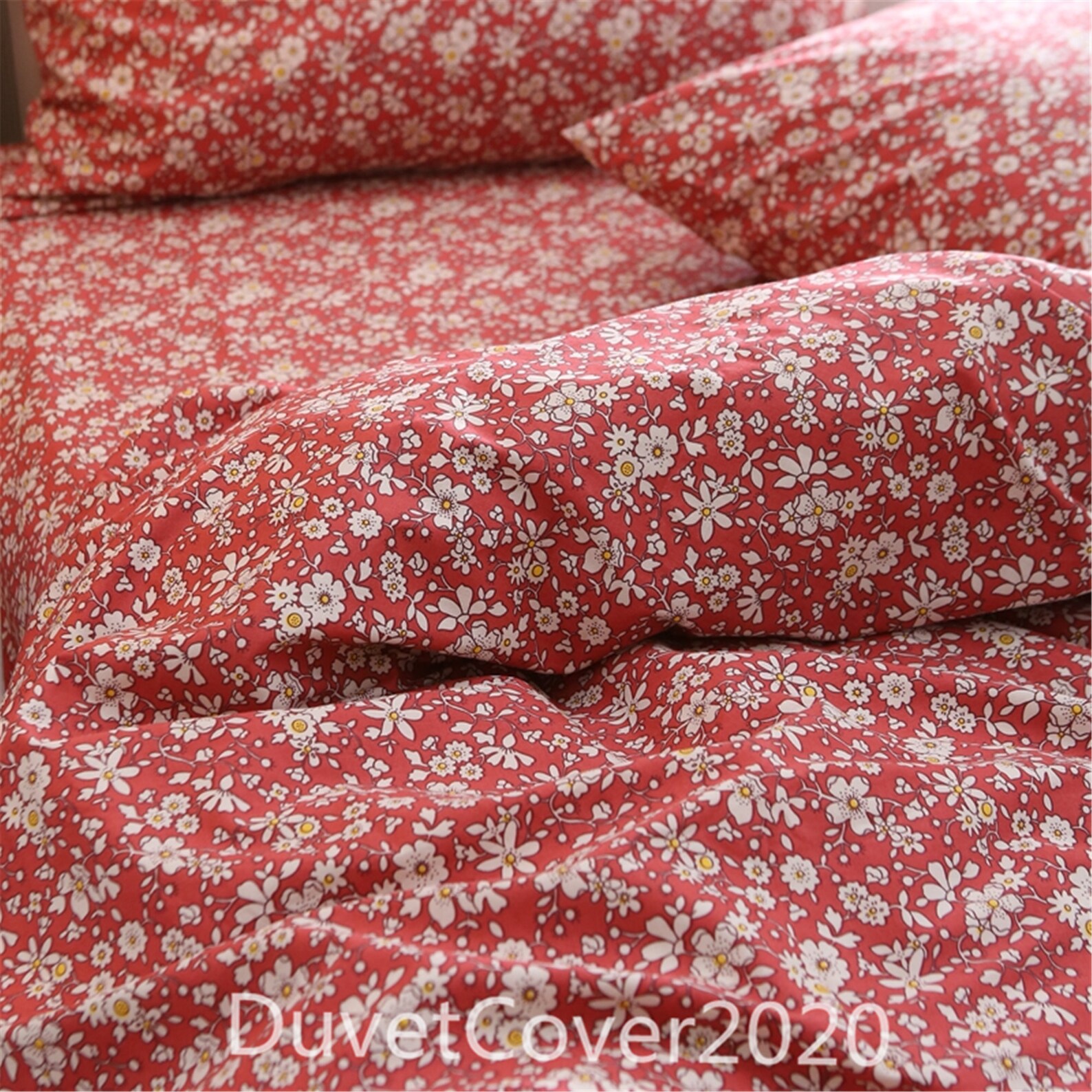 Dark Red 100% Cotton Duvet Cover Twin/full/queen Floral Duvet - Etsy