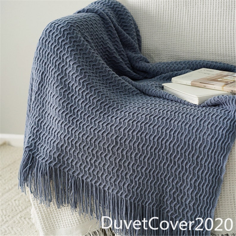 Walf Checks Gray Knitted Blanketknitting Blanketsofa Couch | Etsy