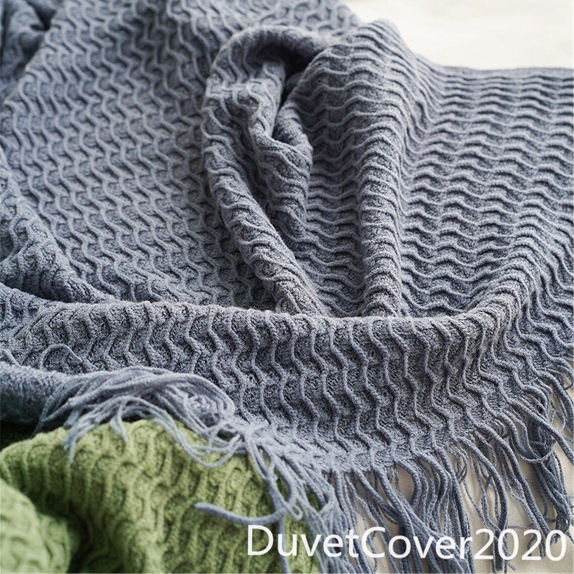 Walf Checks Gray Knitted Blanketknitting Blanketsofa Couch | Etsy