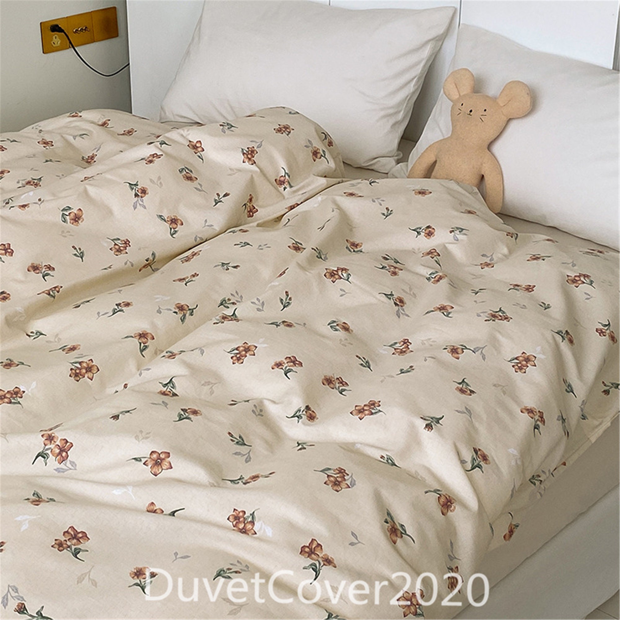 Vintage Cotton Khaki Floral Duvet Cover Twin/full/queen/king - Etsy