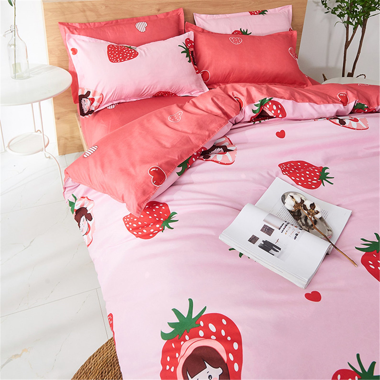 Lovely Pink Strawberry Print Duvet Cover Double Side Bedding Etsy