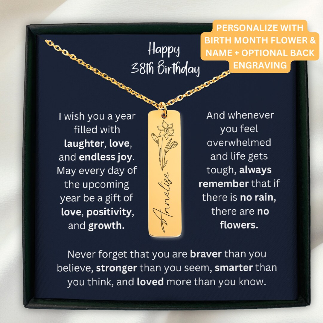 38th Birthday Name Birth Flower Necklace Personalized, 38th Birthday ...