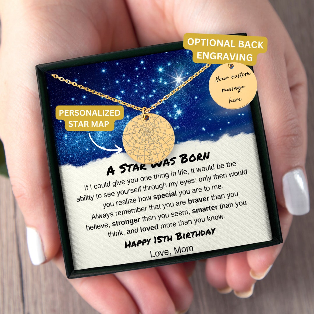 15th Birthday Gift Custom Star Map by Date Necklace, 15th Birthday ...