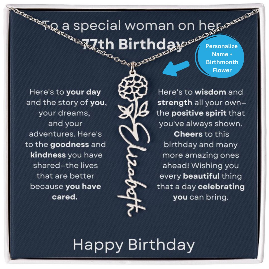 77th Birthday Gift Birthflower Necklace, Personalized 77th Birthmonth ...