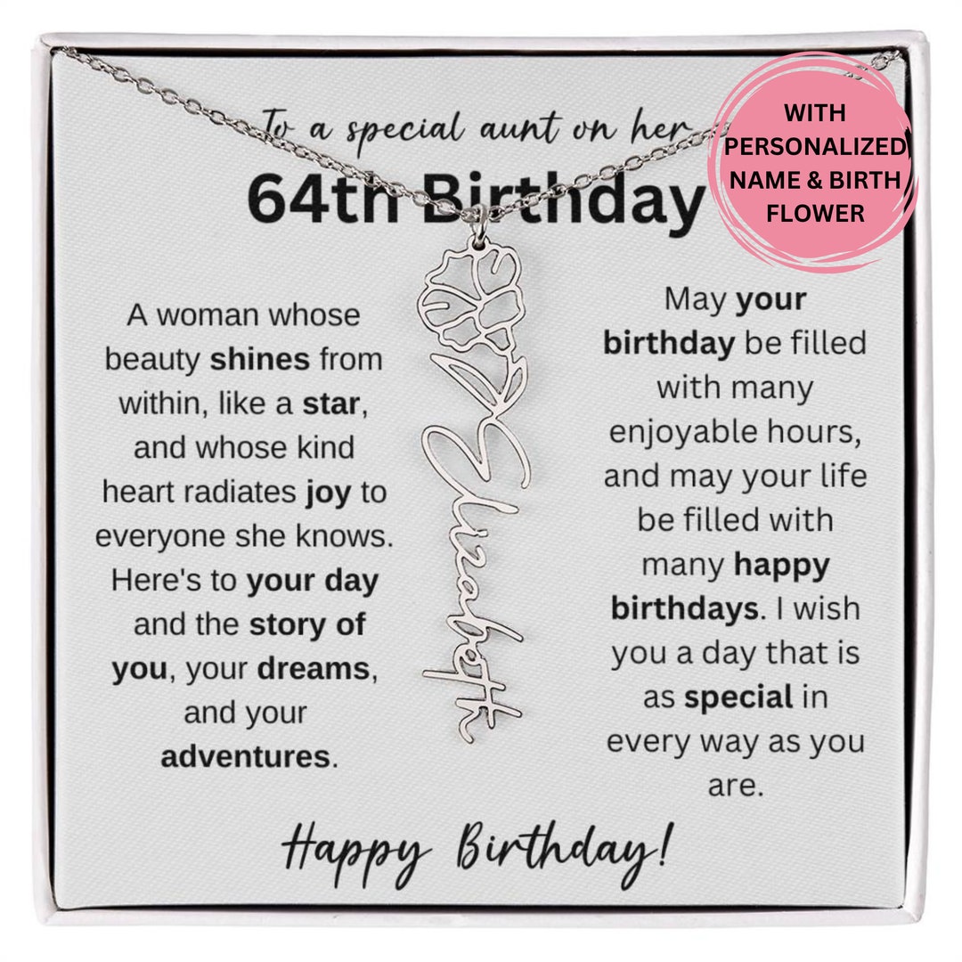 64th Birthday Personalized Gift for Aunt, 64th Birth Flower Name ...