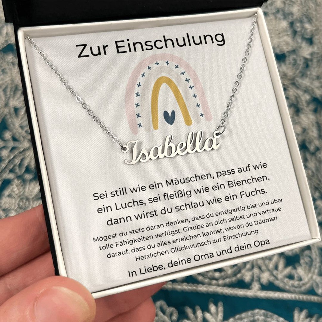 Geschenk Zur Einschulung Mächen Namenskette, Kette Zur Einschulung an Enkeltochter, Herzen Kette ...