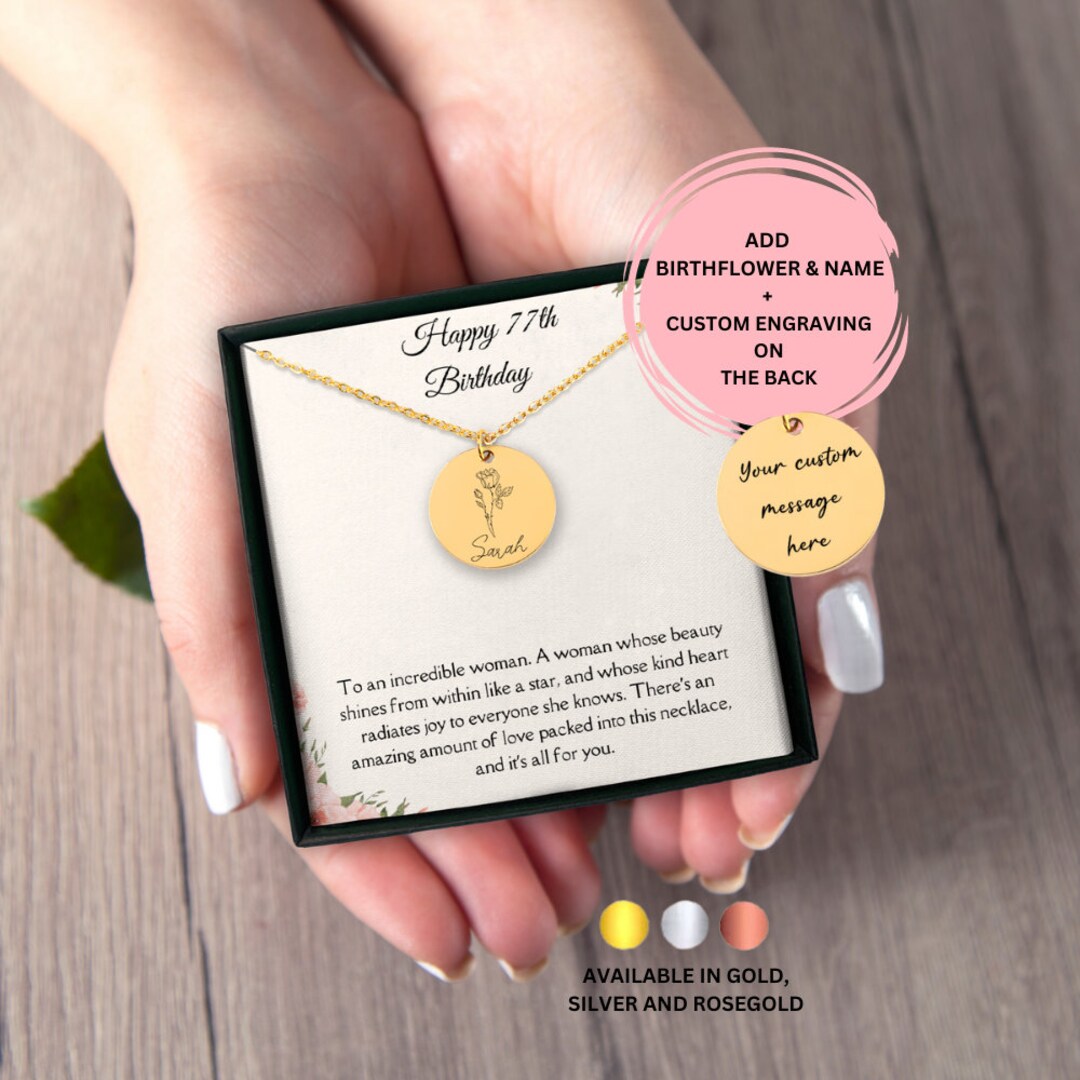 77 Birthday Birth Flower Necklace, 77th Birthday Gift, 77th Gift for ...