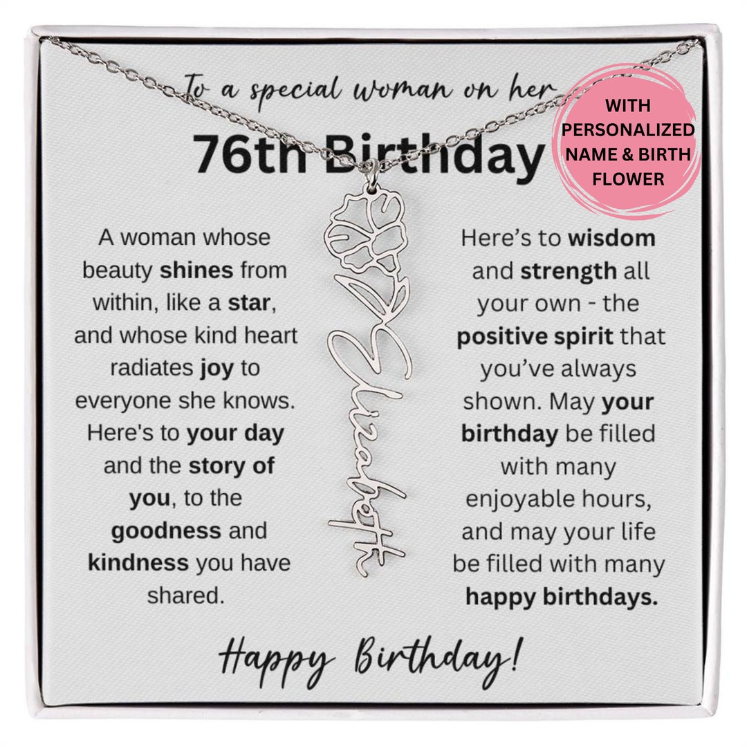 76th Birthday Birth Flower Necklace, 76th Birthday Gift, 76th Gift for ...