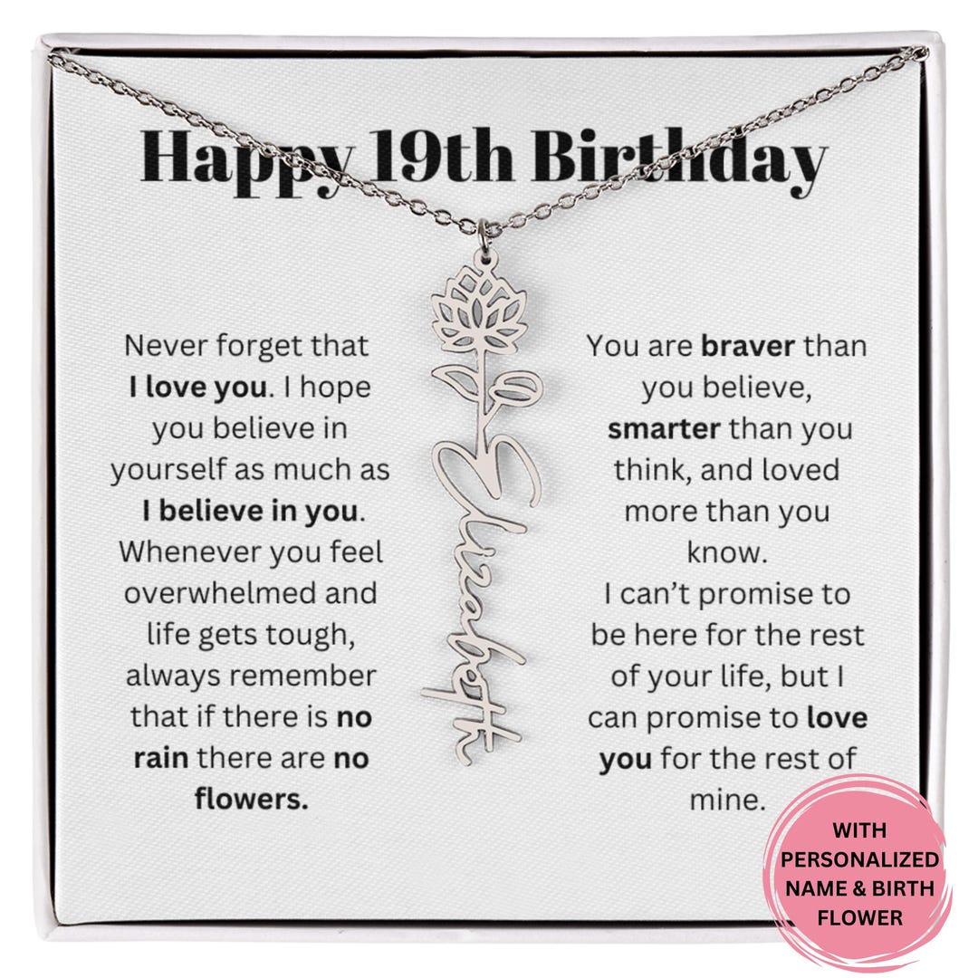 19th Birthday Gift for Her Custom Birthmonth Flower Name Necklace, 19th ...