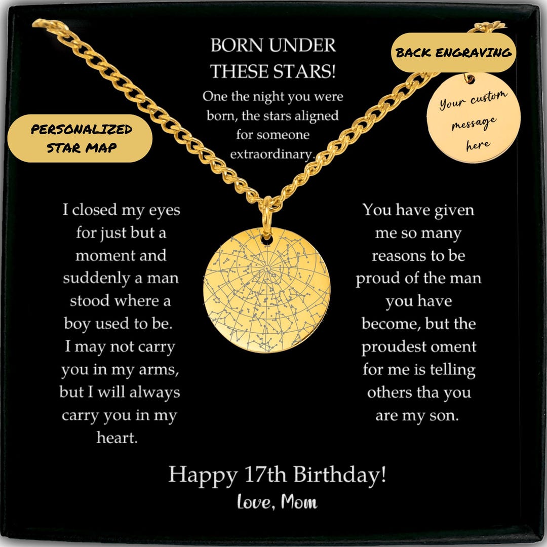 17th Birthday Gift for Son Custom Star May by Date Chain Necklace ...