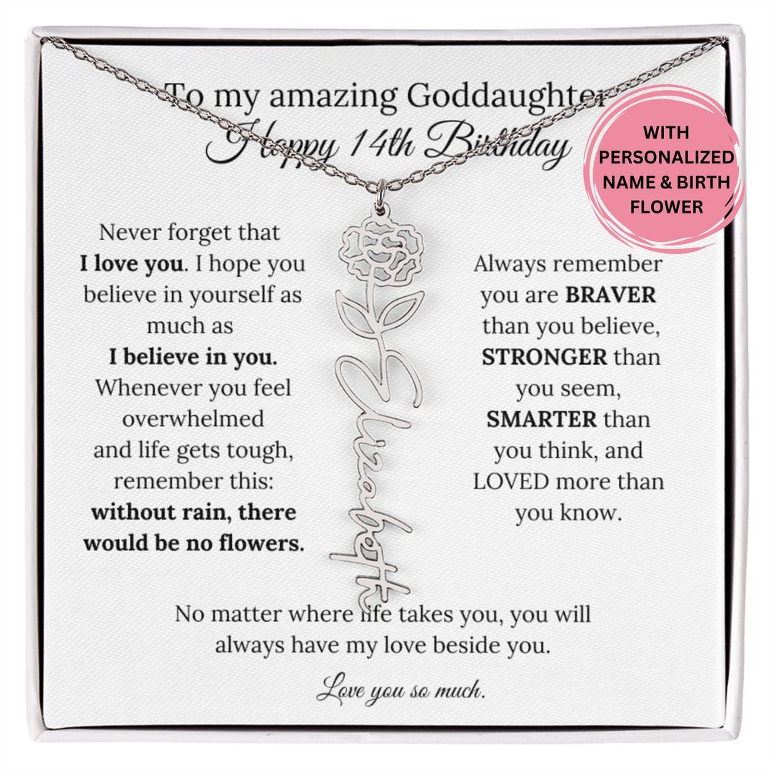 Happy 14th Birthday Gift for Goddaughter, Personalized Birth Flower ...