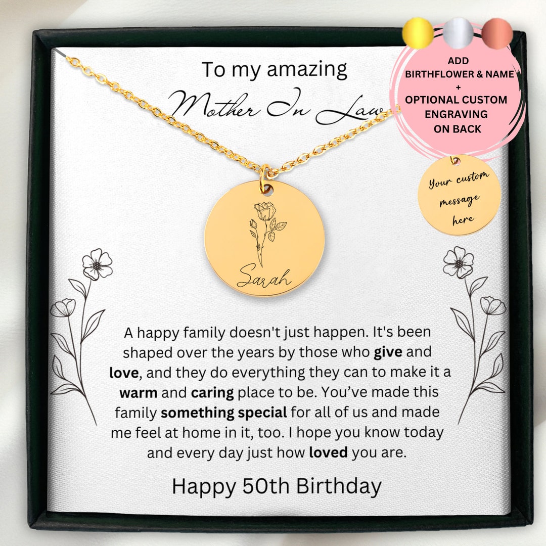 Mother in Law 50th Birthday Necklace, Birthflower Necklace Mom in Law ...