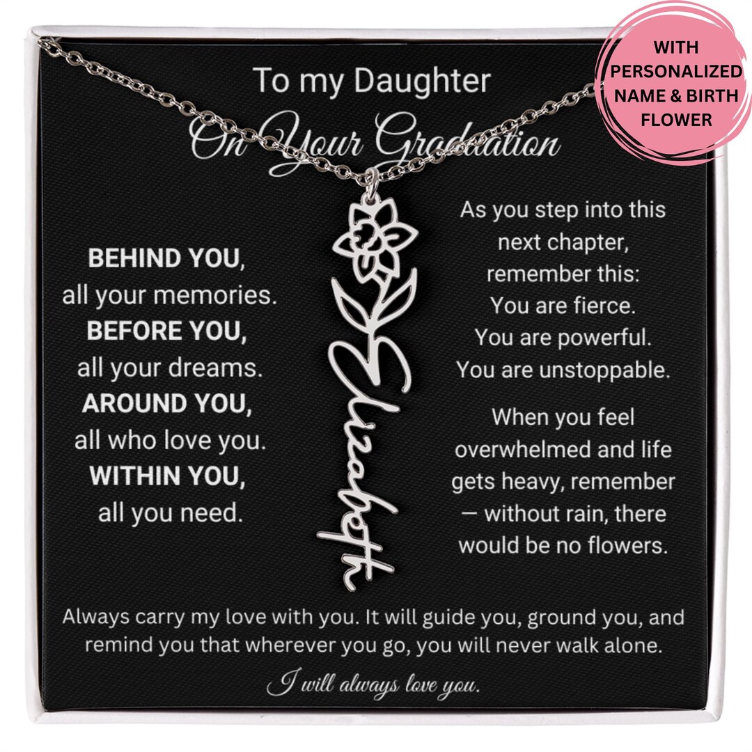 Graduation Birth Flower Name Necklace for Graduate, Personalized Flower ...