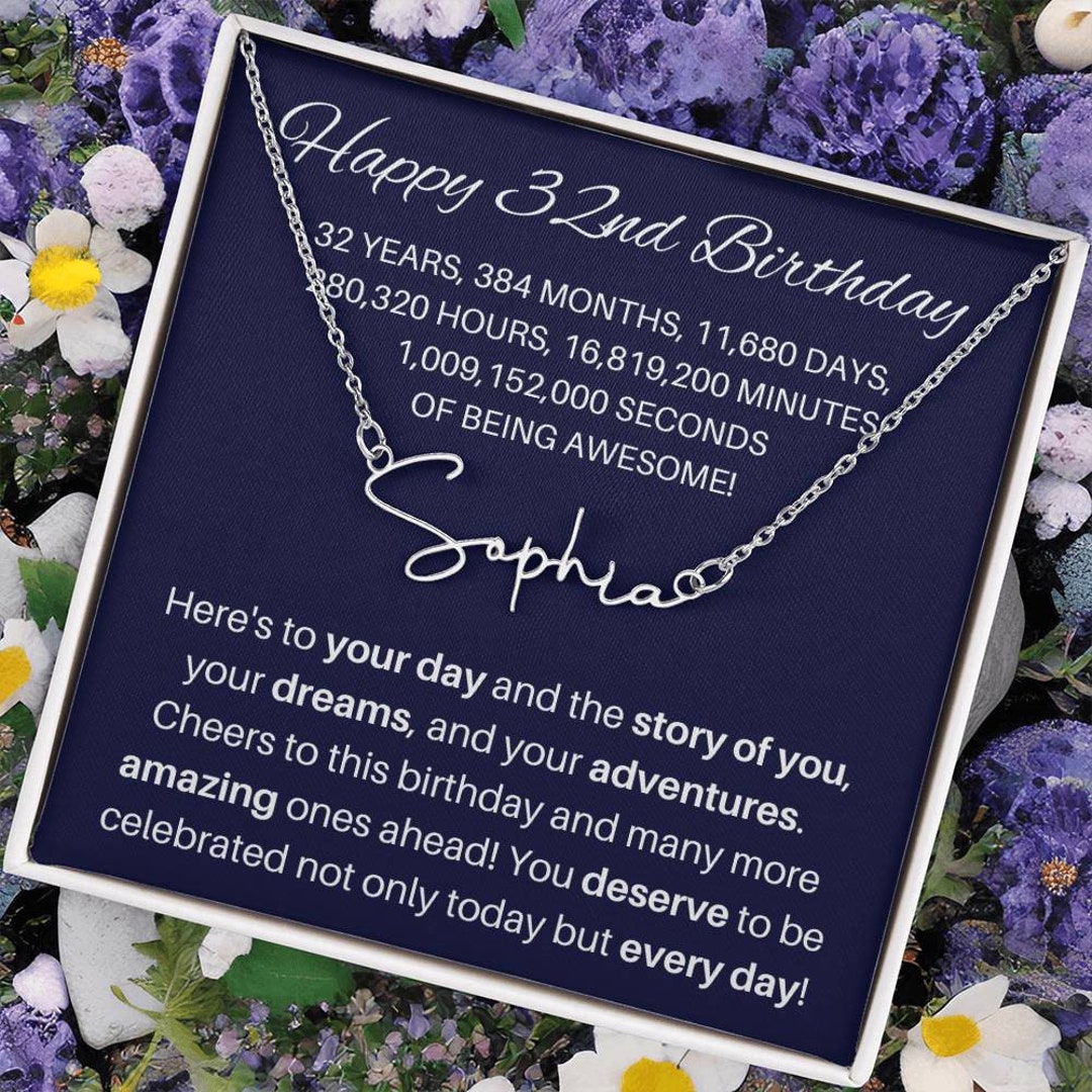 32nd Birthday Custom Signature Name Necklace, 32nd Birthday Gift for ...