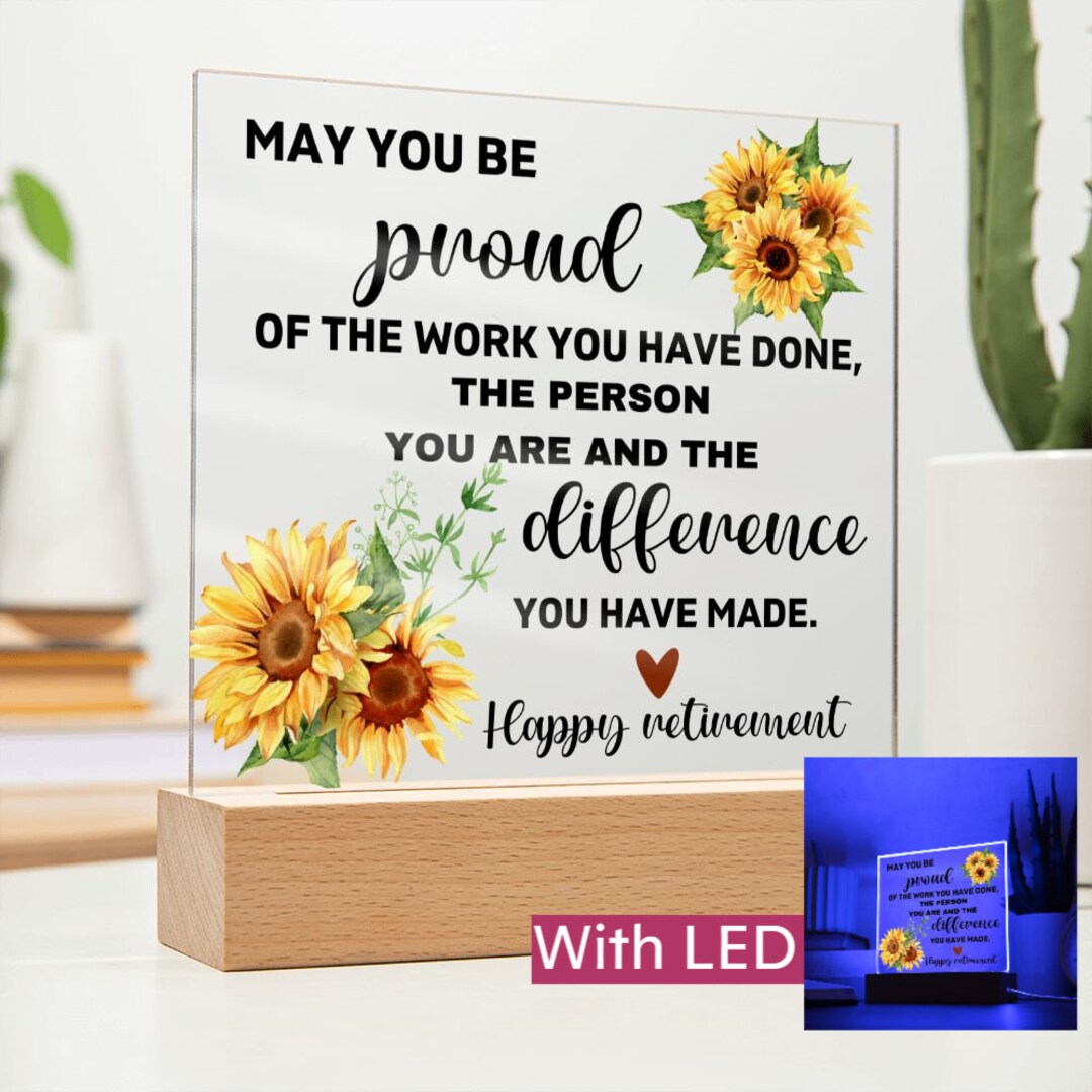 Personalized Retirement Gift LED Acrylic Plaque on Wooden Base ...