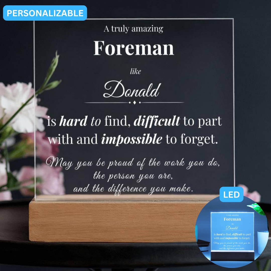 Custom Foreman Desk Name Plate, Personalized LED Acrylic Plaque With ...