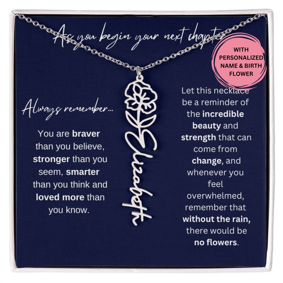 Next Chapter Good Luck Birth Flower Name Necklace, Custom Next Chapter ...