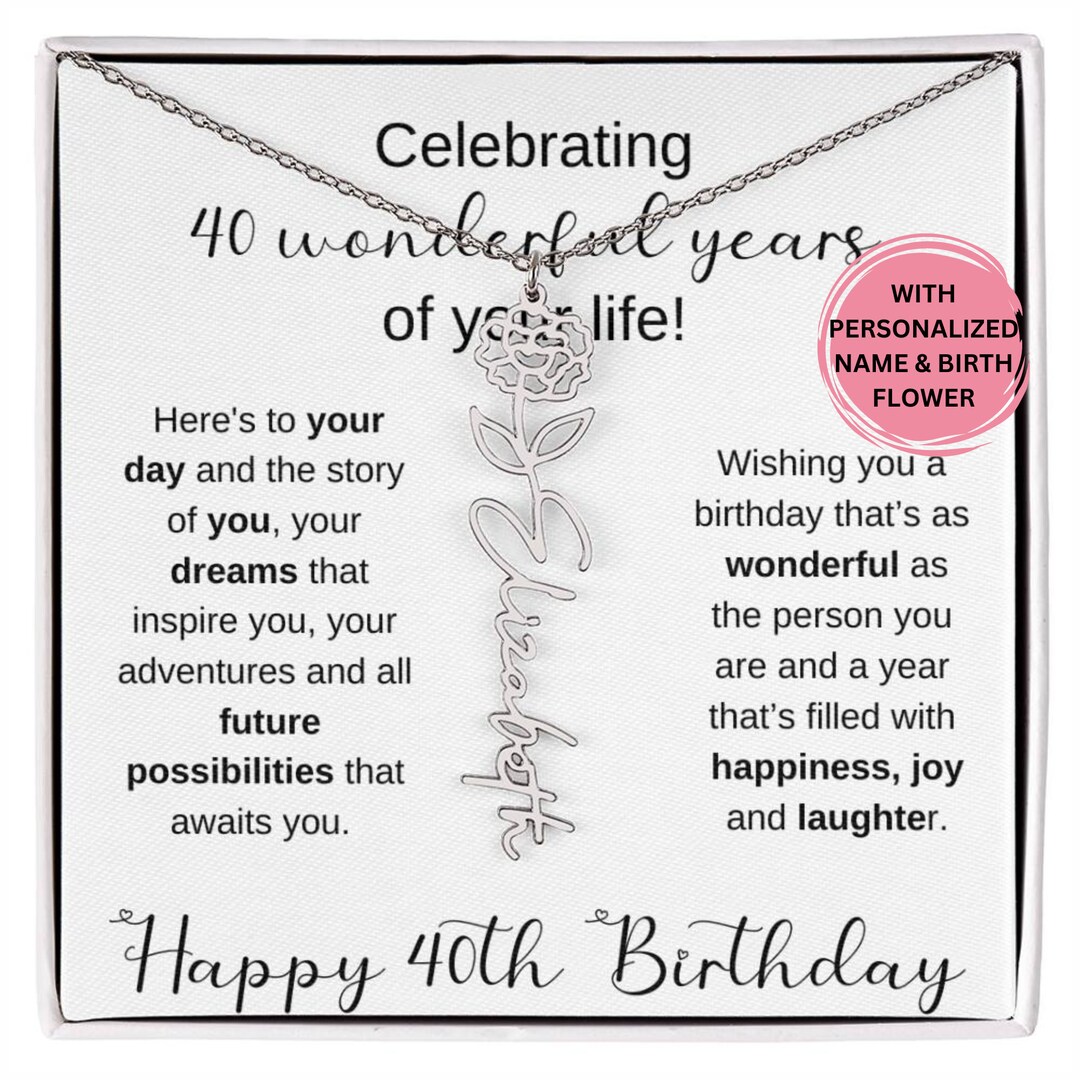 40th Birthday Gift for Women, 40th Birthday Birth Month Flower Necklace ...