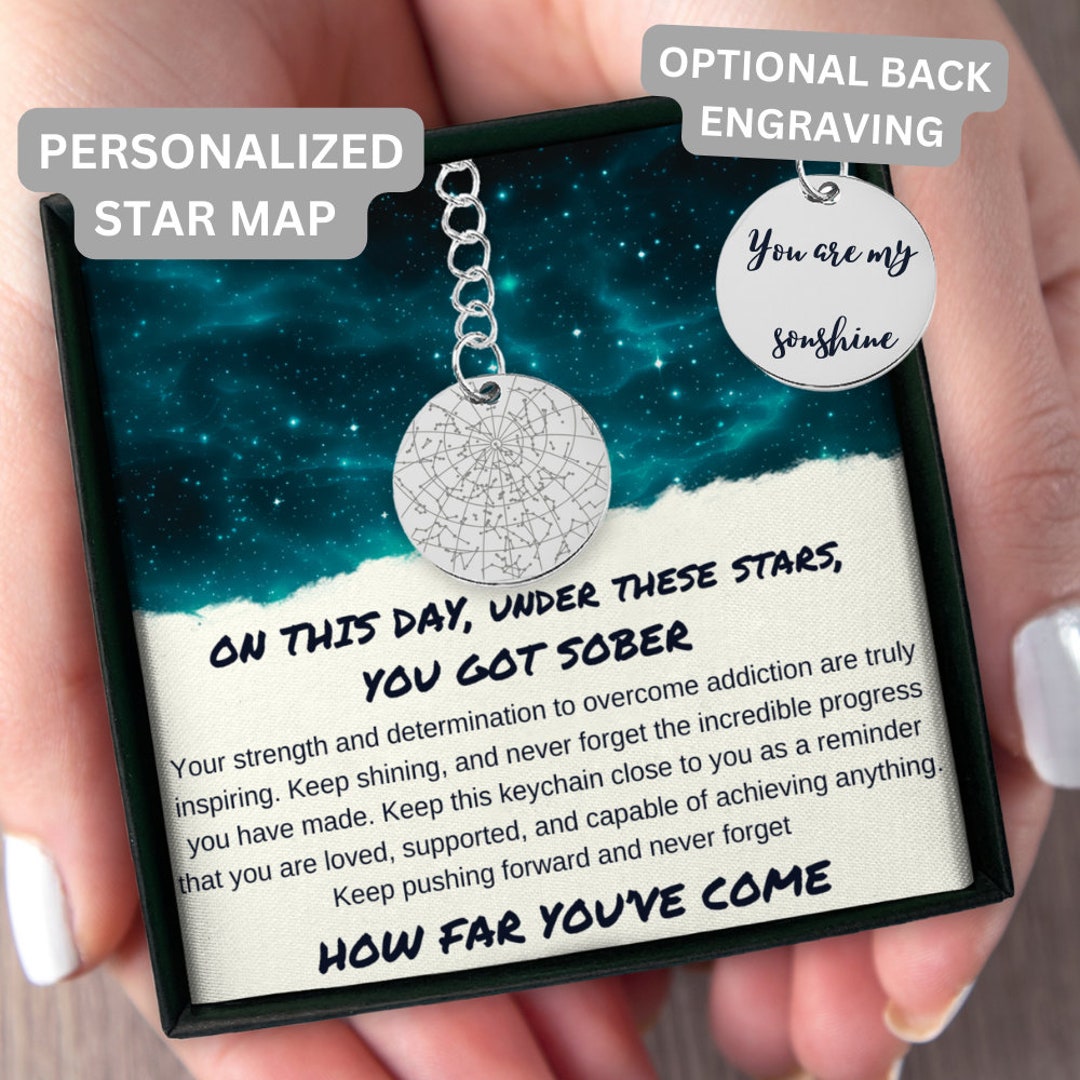 Personalized Sobriety Gift Star Map by Date, Sobriety Key Chain ...