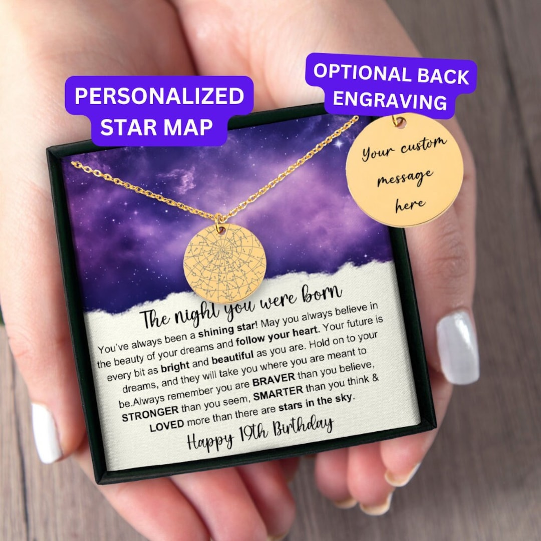 19th Birthday Gift Personalized Star Map Necklace, Gift 19th Birthday ...