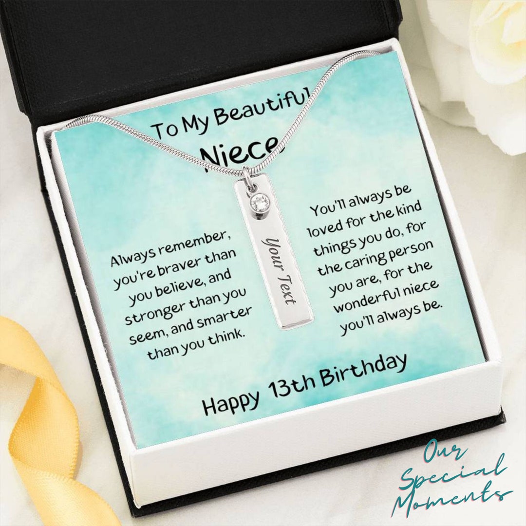 13th Birthday Personalized Engraved Name Bar Necklace, Aunt to Niece ...