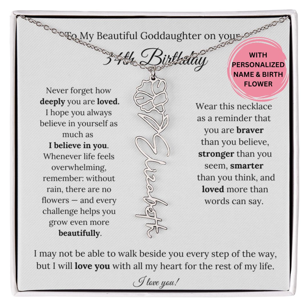 Personalized Goddaughter 34th Birthday Gift Birth Flower Necklace ...