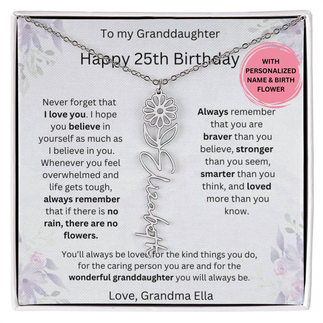 Personalized 25th Birthday Gift for Granddaughter, Birth Month Flower ...