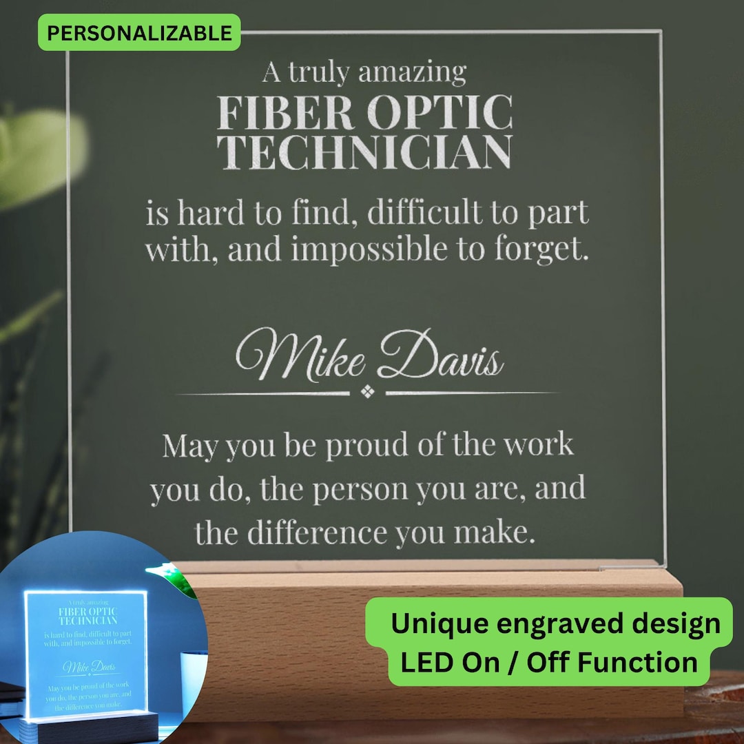 Fiber Optic Technician Acrylic Plaque, Telecom Thank You Gift, Crew ...