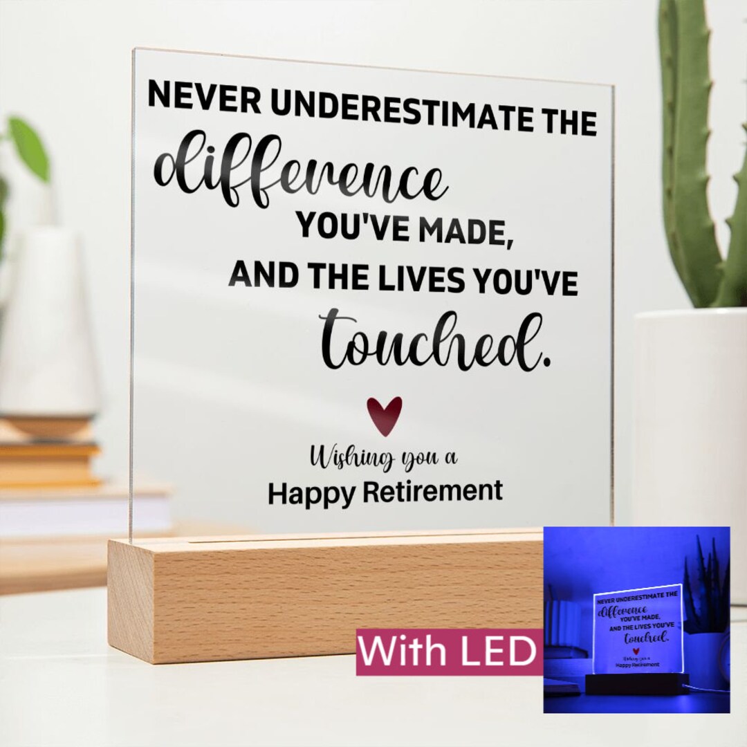 Personalized Retirement Gift - LED Acrylic Plaque on Wooden Base ...