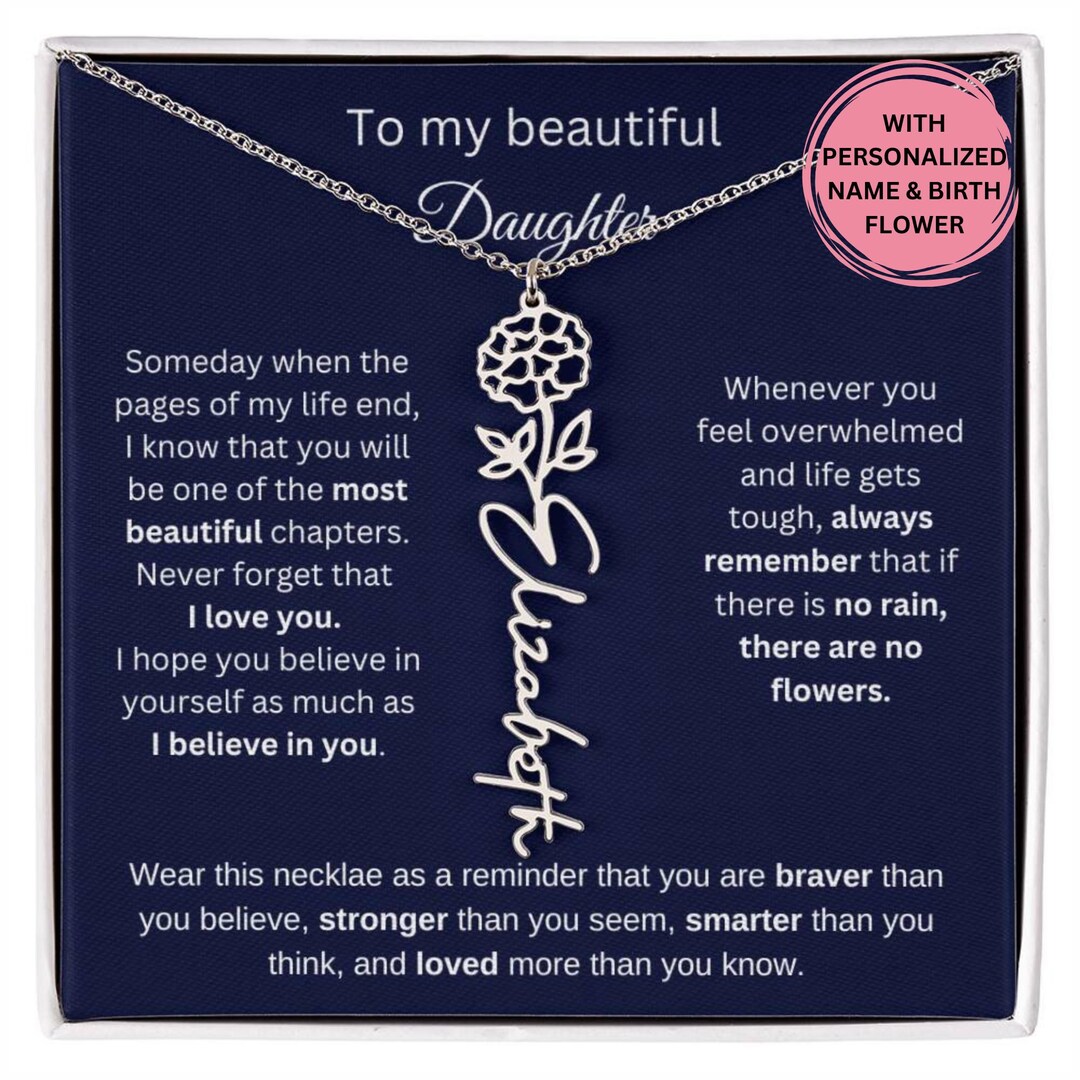 To My Daughter Birthmonth Flower Necklace, Name Necklace for Daughter ...