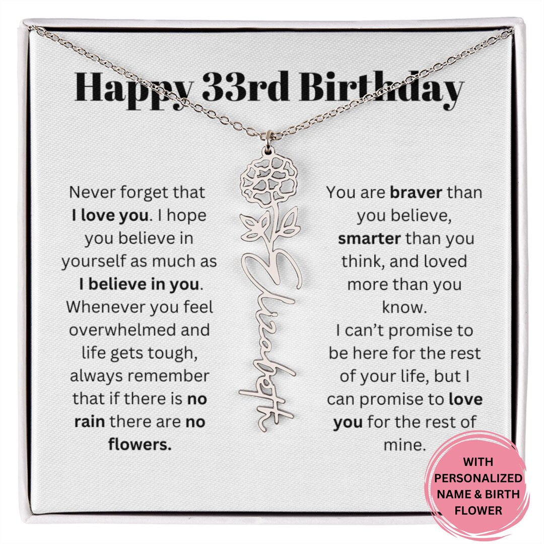 33rd Birthday Gift for Her Custom Birthmonth Flower Name Necklace, 33rd ...