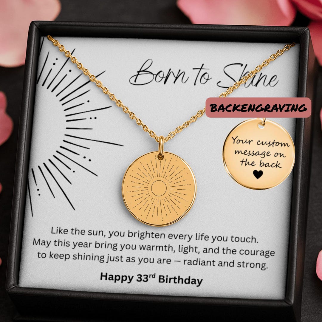 33rd Birthday Gift for Her, Sunray Necklace With Message Card ...