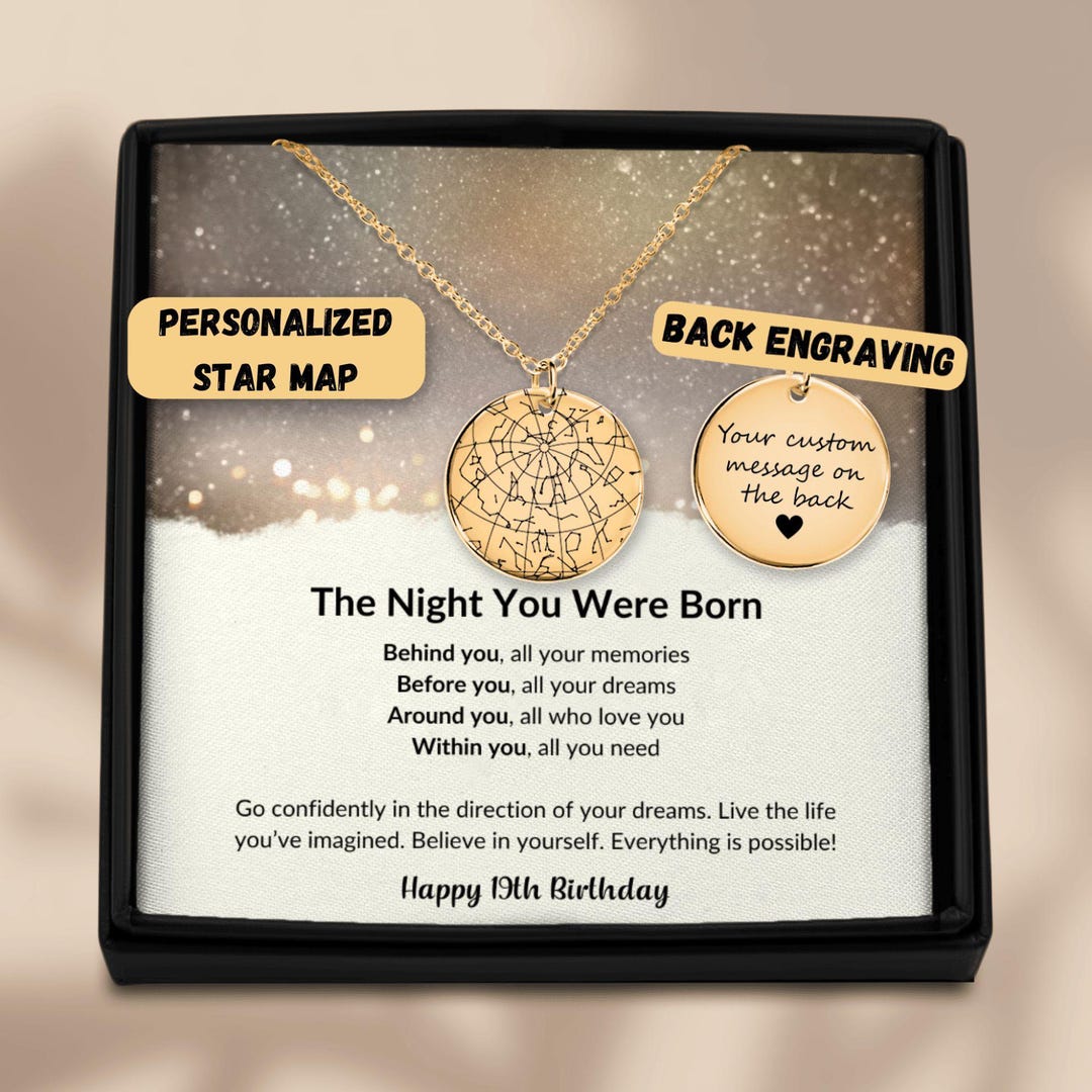 19th Birthday Gift Custom Star Map Necklace, Personalized 19th Birthday ...