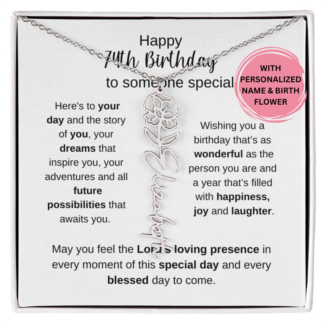 74th Birthday Combined Birth Flower Name Necklace, 74th Birthday Gift ...