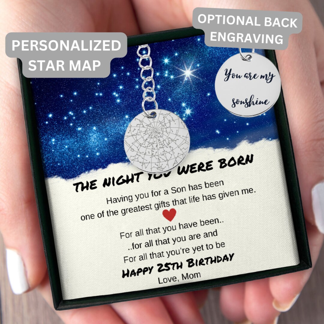 25th Birthday Custom Star Map Keychain, Son 25th Birthday, Meaningful ...