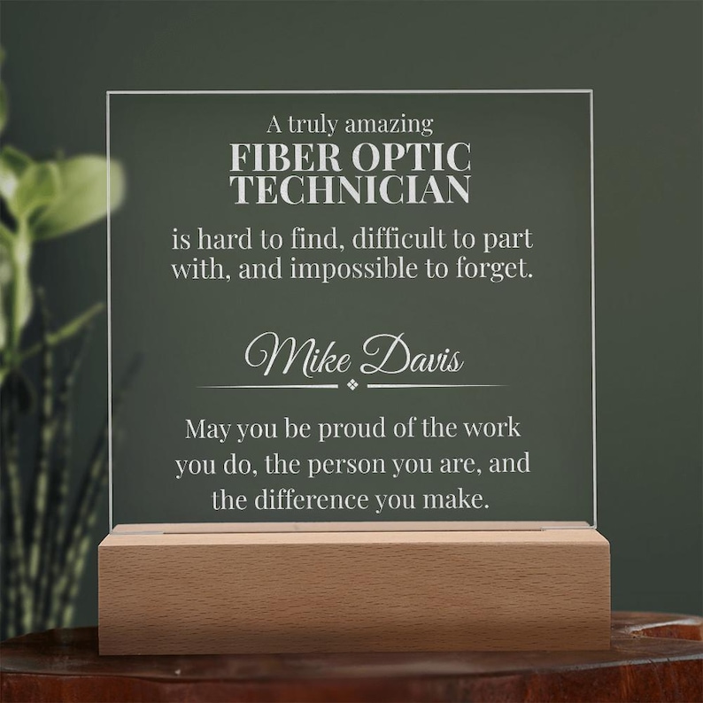 Fiber Optic Technician Acrylic Plaque, Telecom Thank You Gift, Crew ...