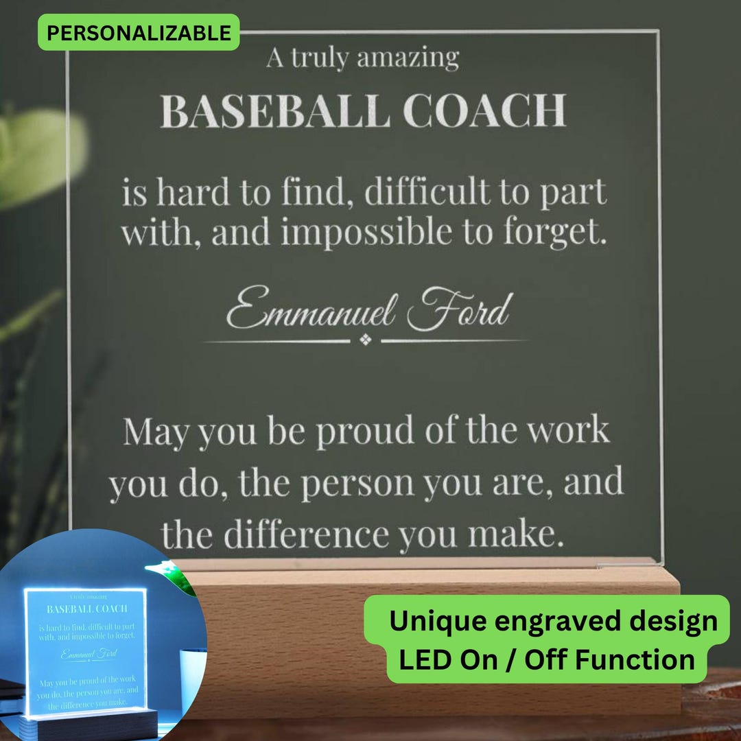 Personalized Acrylic Plaque for Baseball Coach – Custom Name Desk Sign ...