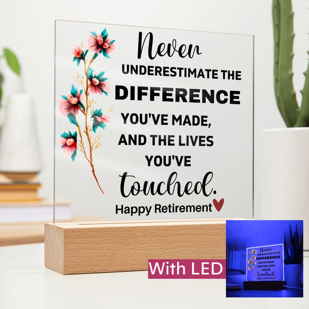 Personalized Retirement Gift - LED Acrylic Plaque on Wooden Base ...