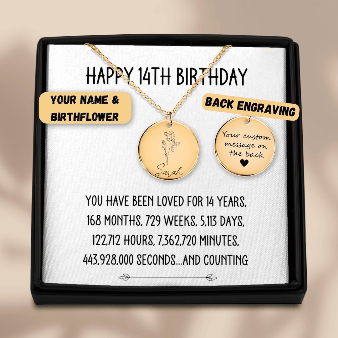 14th Birthday Gift for Her Birth Flower Name Necklace, 14 Birthday Gift ...
