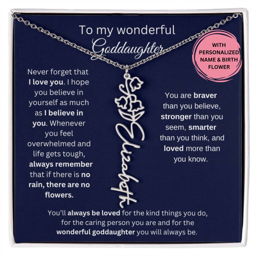 To My Goddaughter Birth Flower Name Necklace, Goddaughter Personalized ...