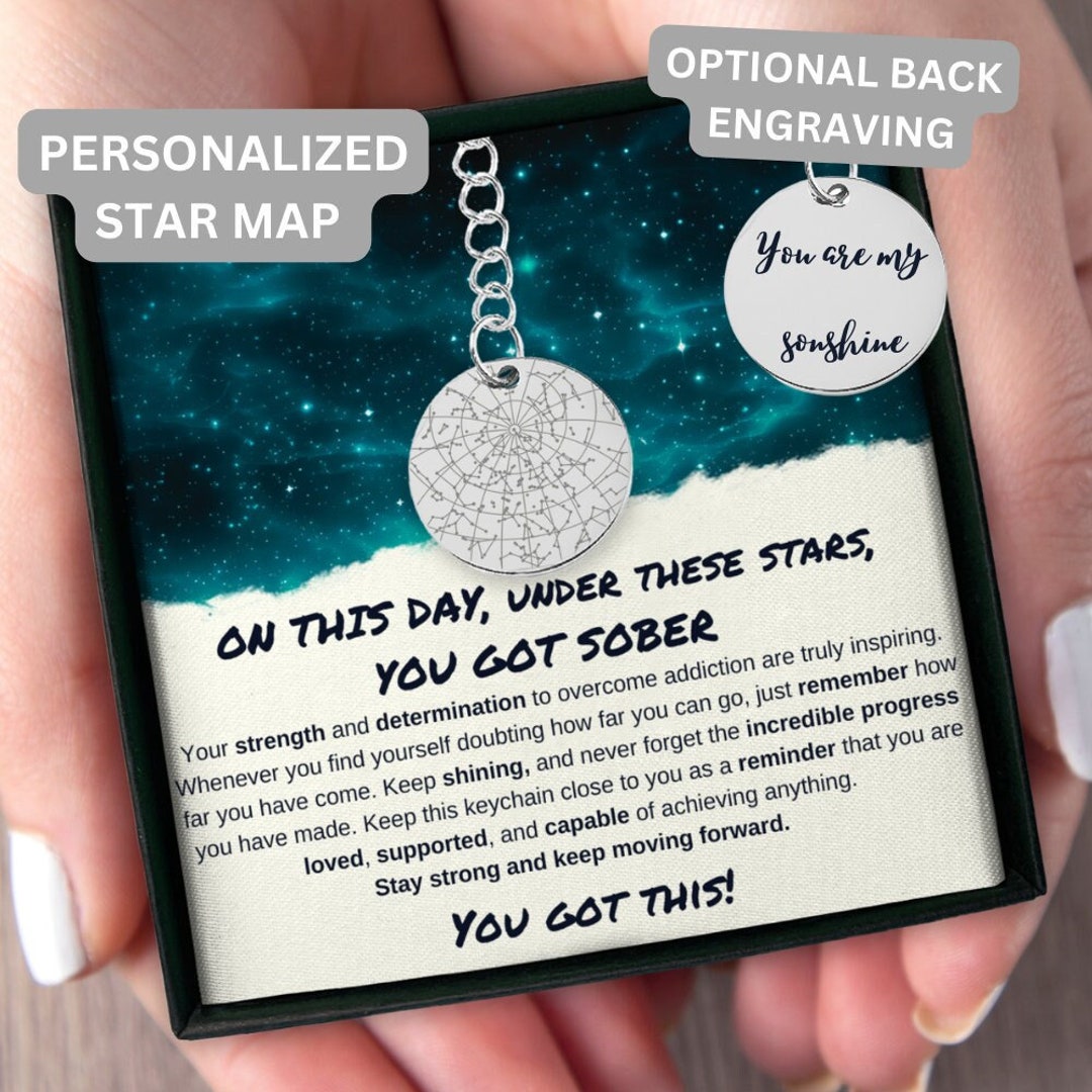 Custom Sobriety Gift, Sobriety Date Keychain Star Map, Sobriety Gift ...