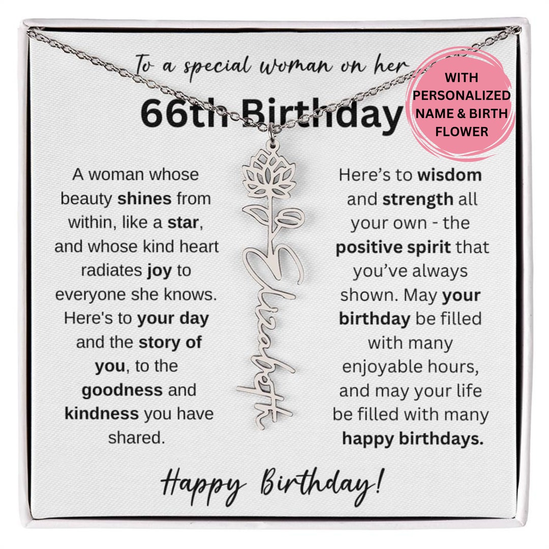 66th Birthday Birth Flower Necklace, 66th Birthday Gift, 66th Gift for ...