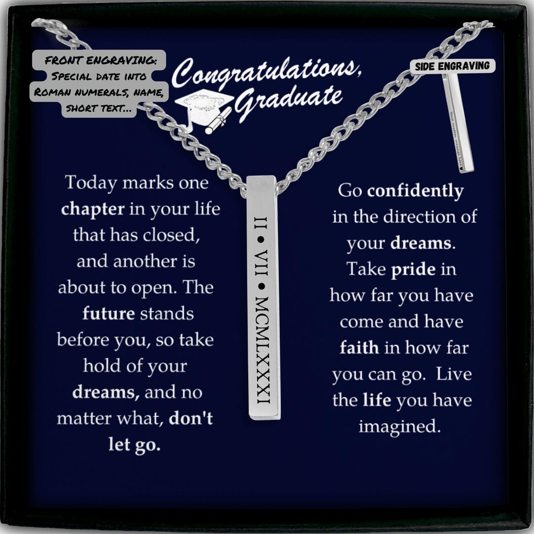 Happy Graduation Card Bar Necklace With Engraving Gift for Him ...