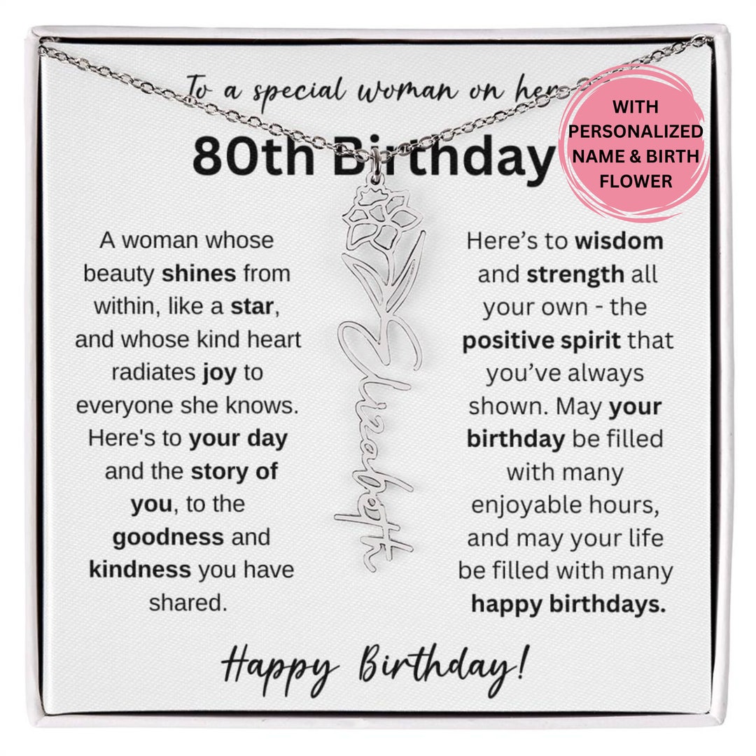 80th Birthday Birth Flower Necklace, 80th Birthday Gift, 80th Gift for ...