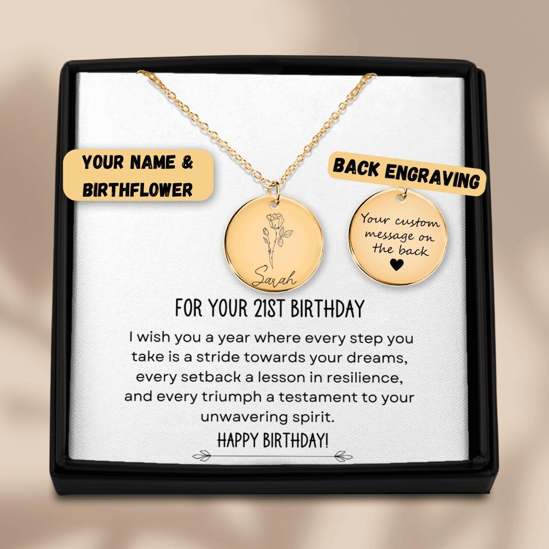 21st Birthday Gift Birth Flower Name Necklace, 21 Year Old Gift ...