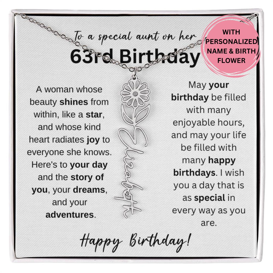 63rd Birthday Personalized Gift for Aunt, 63rd Birth Flower Name ...