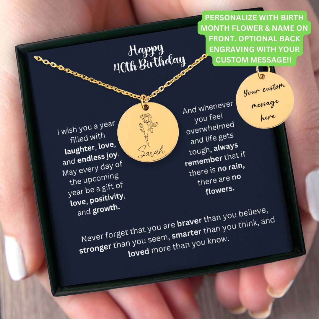 Personalized 40th Birthday Disc Name Birth Month Flower Necklace, 40th ...